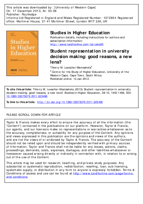 (PDF) Student representation in university decision making: good ...