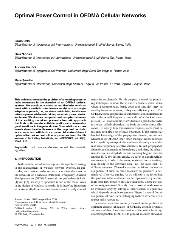 (PDF) Optimal power control in OFDMA cellular networks | Mara Servilio - Academia.edu