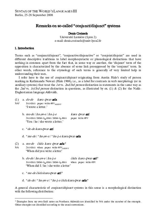 (PDF) Remarks on so-called “conjunct/disjunct” systems