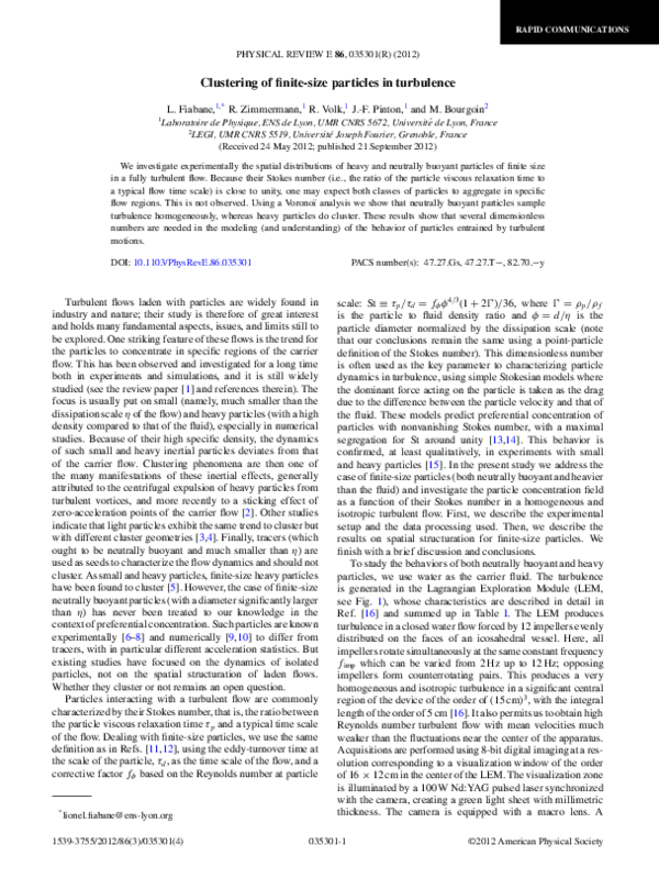 (PDF) Clustering of finite-size particles in turbulence