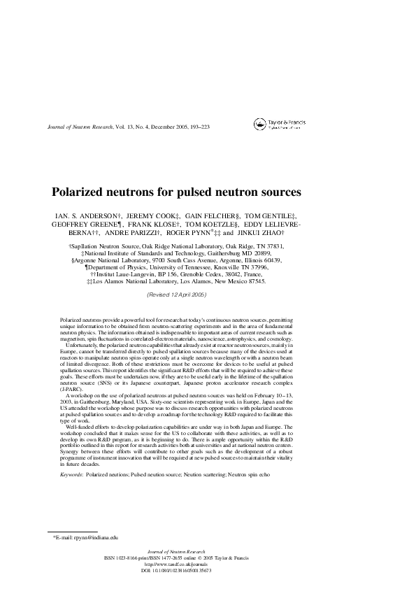 (PDF) Polarized neutrons for pulsed neutron sources