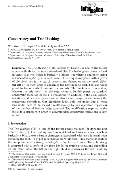 (PDF) Concurrency and Trie Hashing