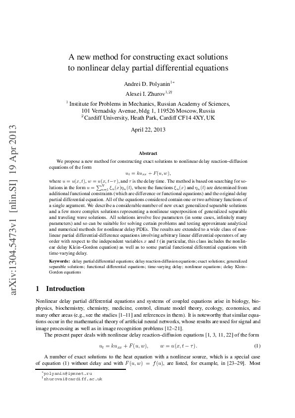 (PDF) A new method for constructing exact solutions to three-dimensional Navier-Stokes and Euler ...