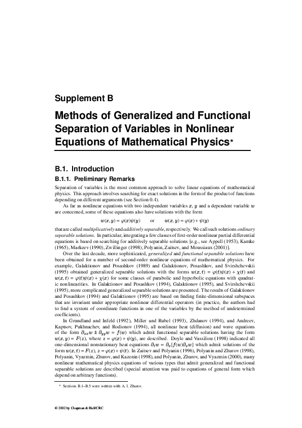 (PDF) Methods of generalized and functional separation of variables in hydrodynamic and heat ...