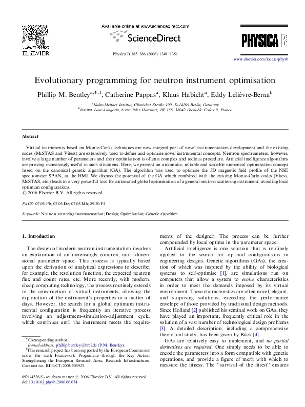 (PDF) Evolutionary programming for neutron instrument optimisation