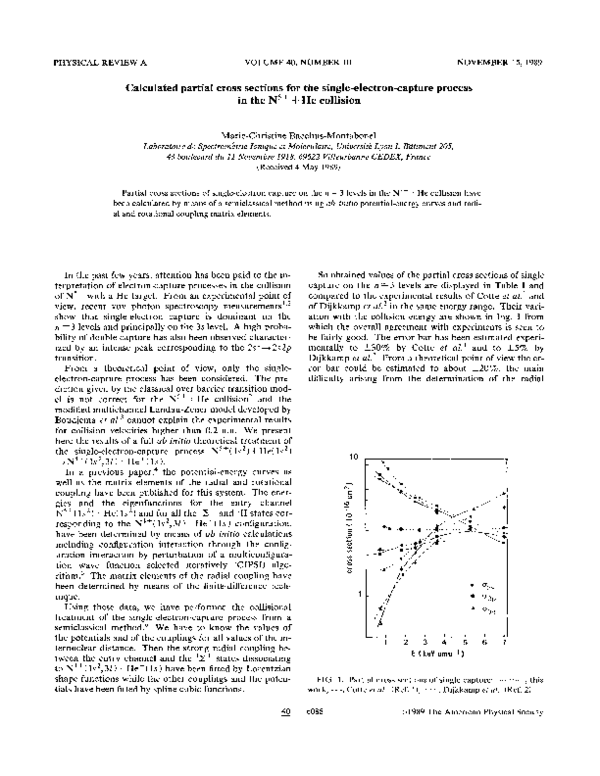 Pdf Calculated Partial Cross Sections For The Single Electron Capture