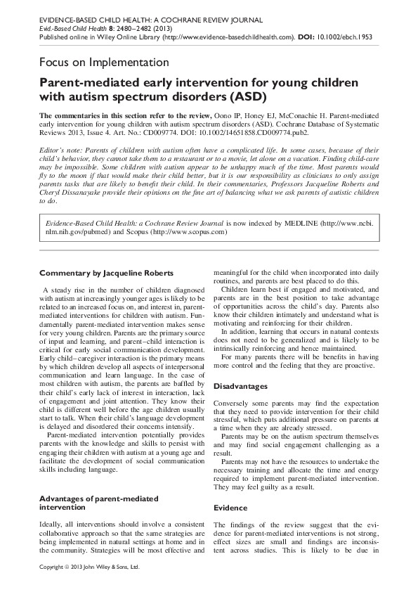 (PDF) Focus on implementation: Parent-mediated early intervention for young children with autism ...