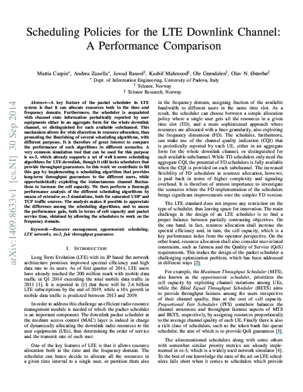 (PDF) Scheduling Policies for the LTE Downlink Channel: A Performance Comparison