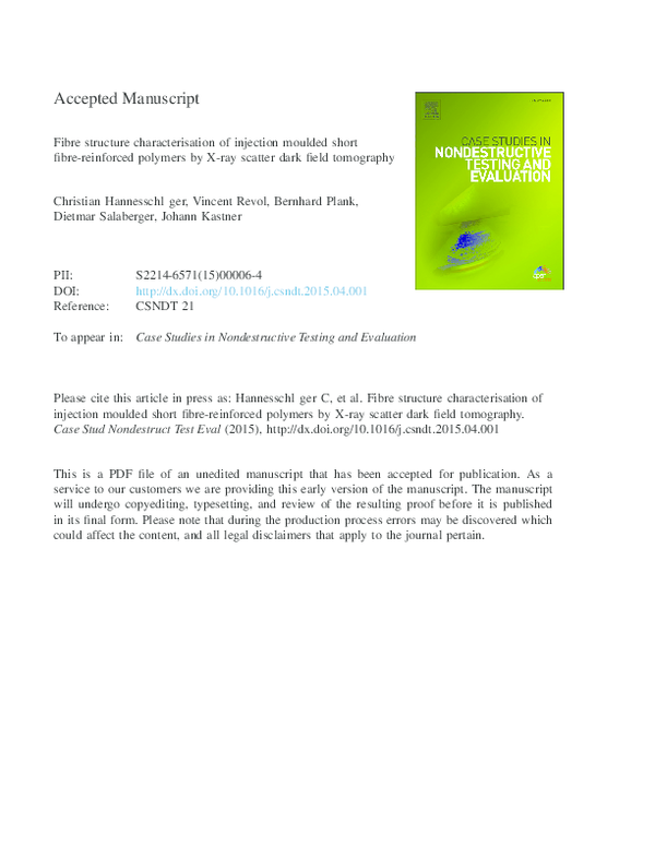 Pdf Fibre Structure Characterisation Of Injection Moulded Short Fibre Reinforced Polymers By X