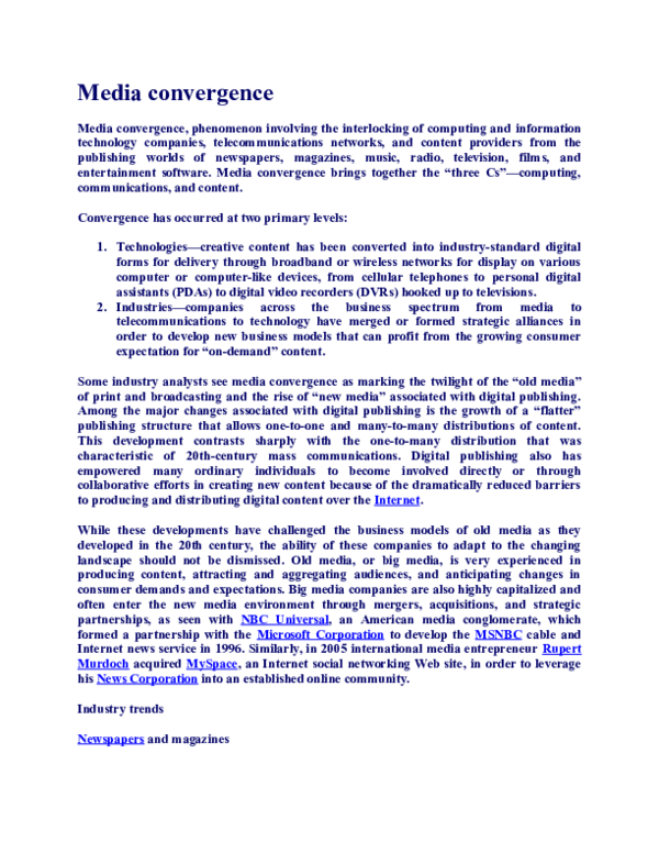 (DOC) Media Convergence | Vikram Sehdev - Academia.edu