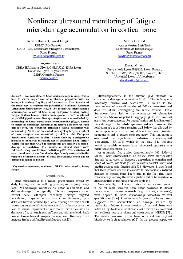 (PDF) Monitoring Fatigue Microdamage in Cortical Bone via NRUS