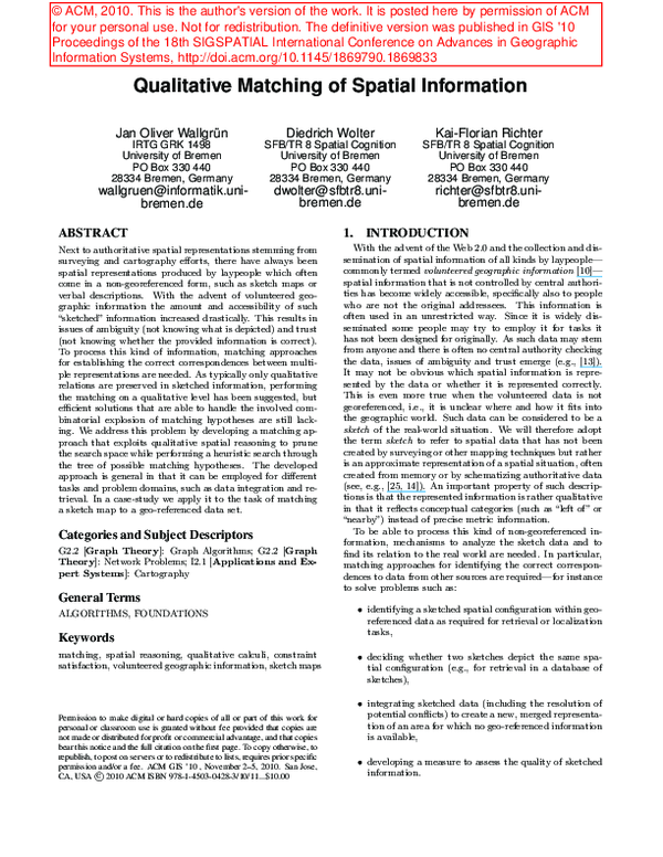 (PDF) Qualitative matching of spatial information | Diedrich Wolter - Academia.edu