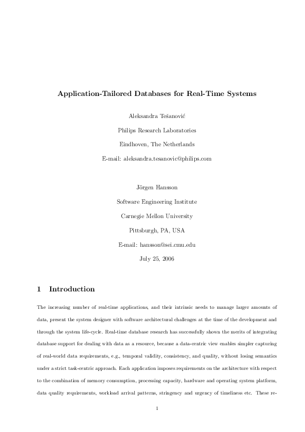 (PDF) Application-Tailored Databases for Real-Time Systems