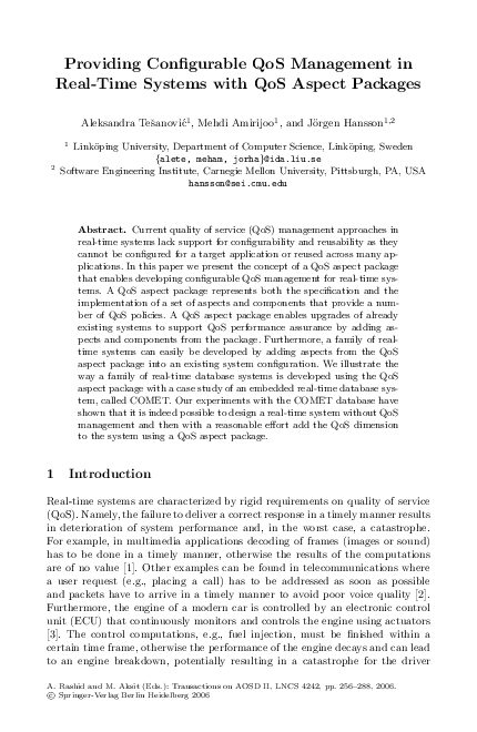 Pdf Providing Configurable Qos Management In Real Time Systems With Qos Aspect Packages