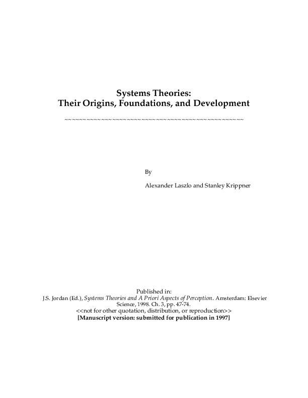 (PDF) Systems Theories: Their origins, foundations, and development