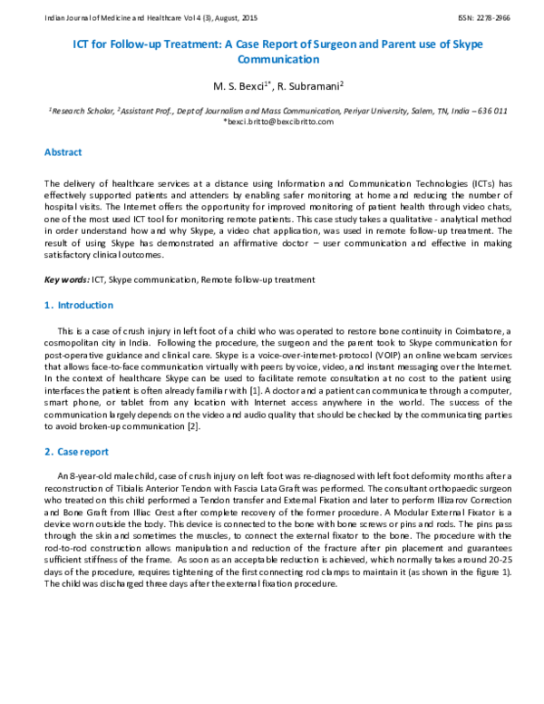 (PDF) ICT for Follow-Up Treatment: A Case Report of Surgeon and Parent ...