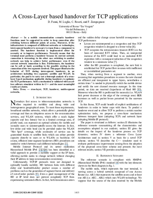 (PDF) A Cross-Layer Based Handover for TCP Applications