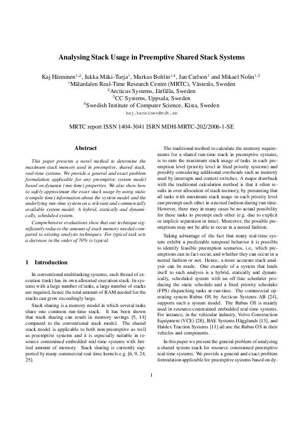 (PDF) Analysing Stack Usage in Preemptive Shared Stack Systems