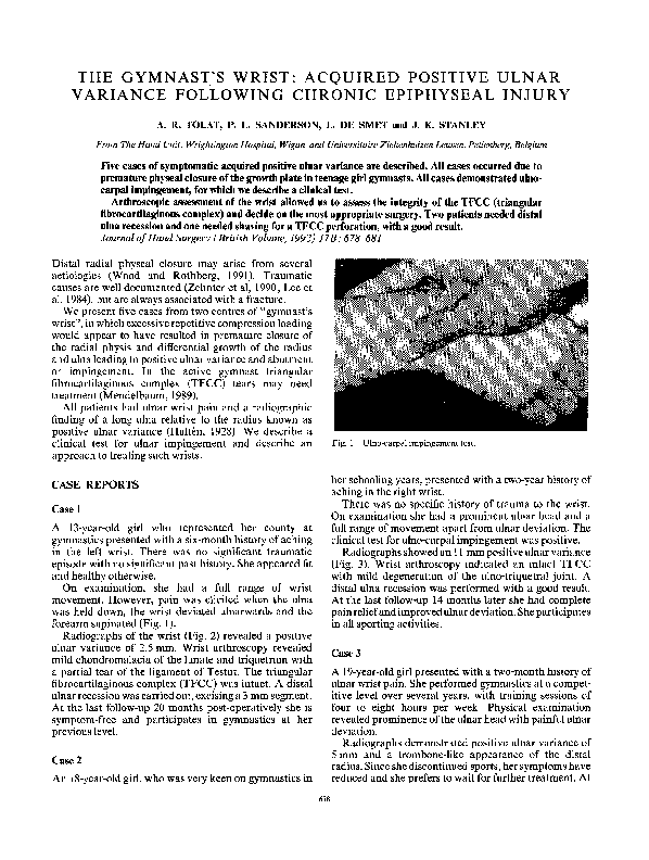 (PDF) The gymnast's wrist: Acquired positive ulnar variance following ...