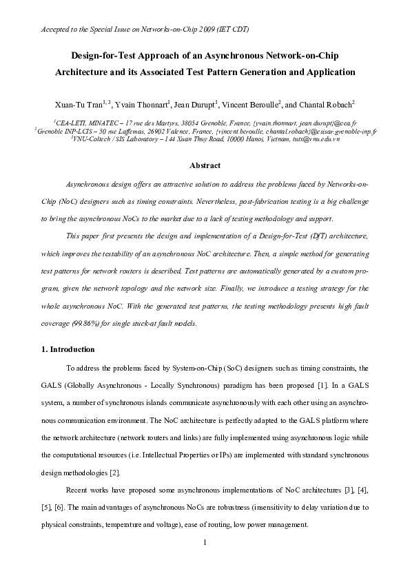 Pdf Design For Test Approach Of An Asynchronous Network On Chip