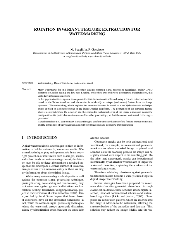 Pdf Rotation Invariant Feature Extraction For Watermarking