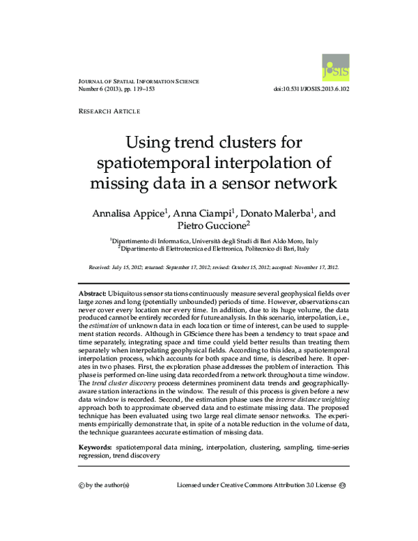 Pdf Using Trend Clusters For Spatiotemporal Interpolation Of Missing Data In A Sensor Network