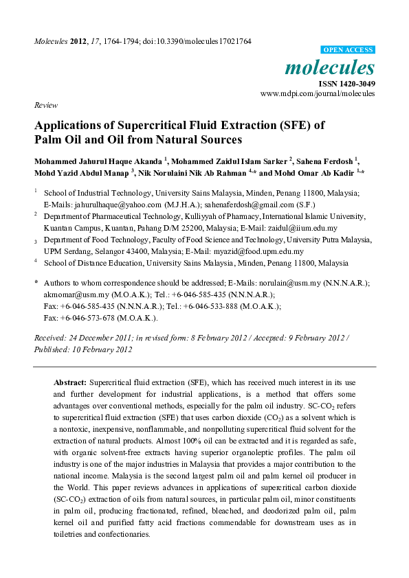 (PDF) Applications of Supercritical Fluid Extraction (SFE) of Palm Oil ...