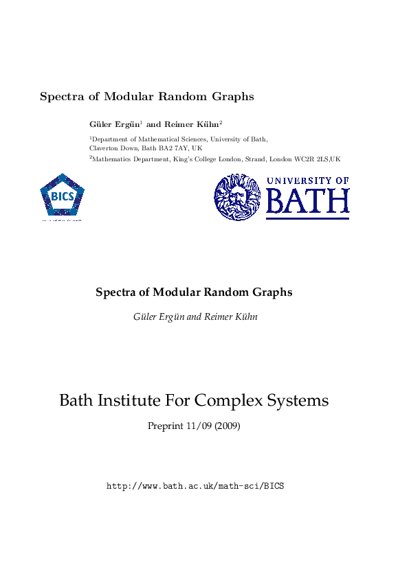 (PDF) Spectra of modular random graphs