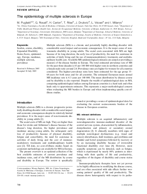 (PDF) The epidemiology of multiple sclerosis in Europe