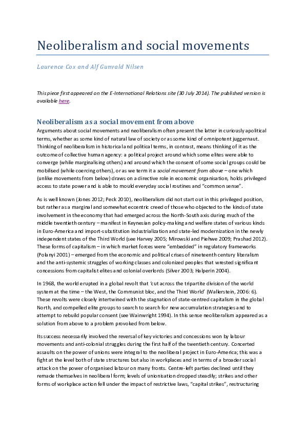 (PDF) Neoliberalism and social movements