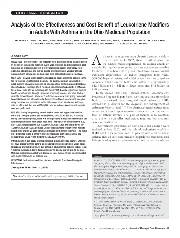 (PDF) Analysis of the Effectiveness and Cost Benefit of Leukotriene ...