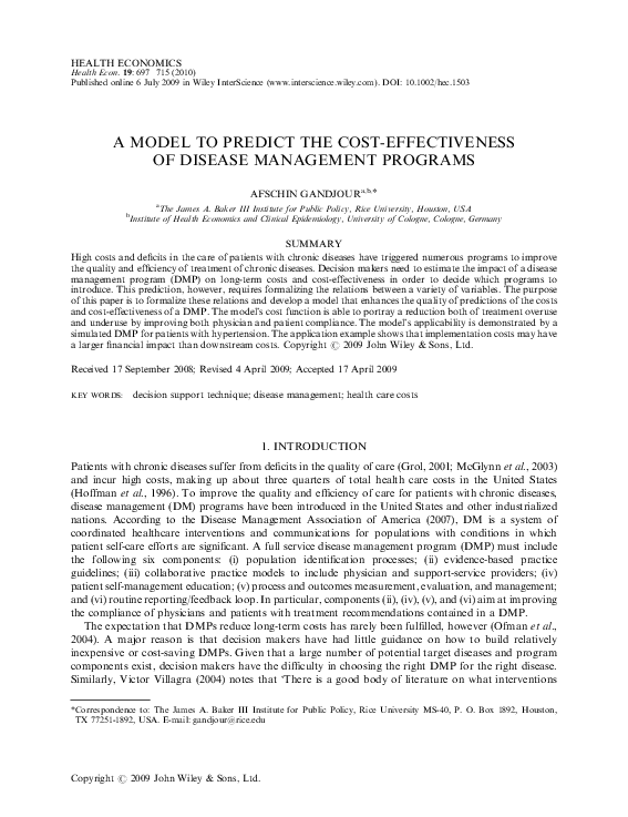 (PDF) A model to predict the cost-effectiveness of disease management ...