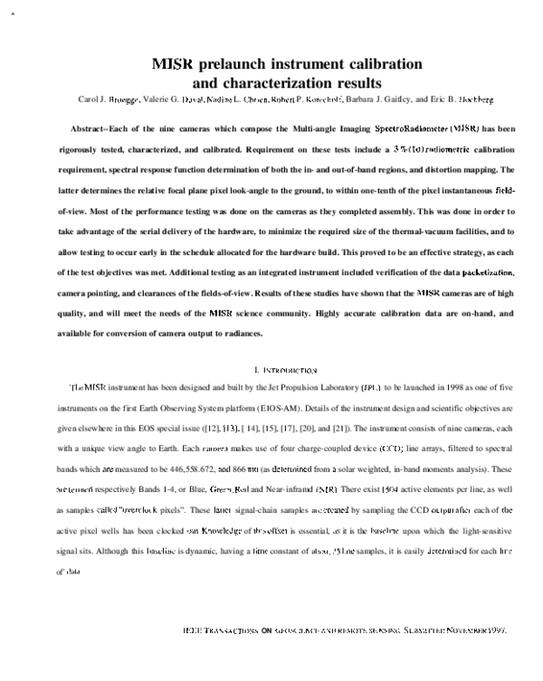 (PDF) MISR Calibration and Characterization Results