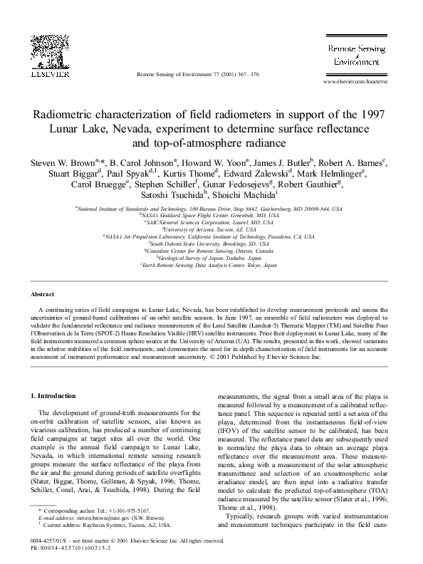 (PDF) Radiometric characterization of field radiometers in support of ...