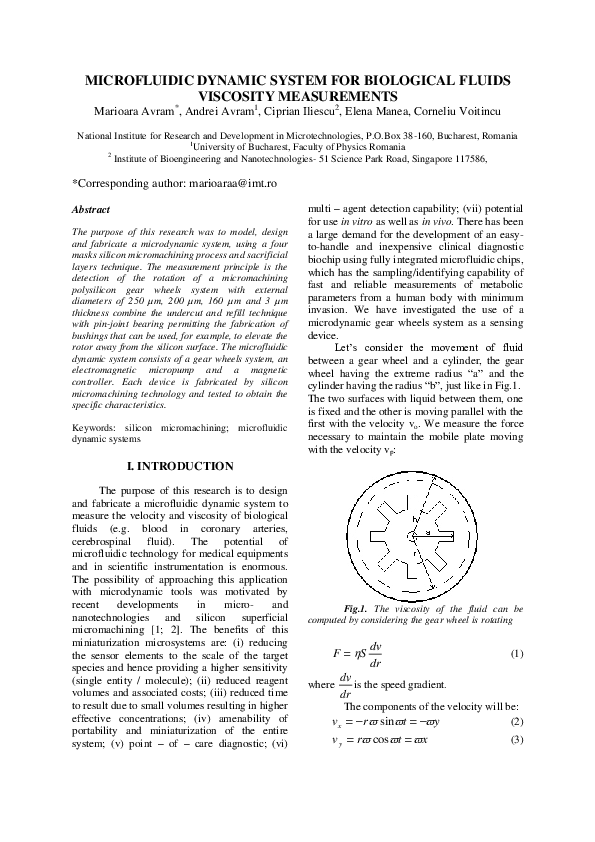 (PDF) Microfluidic dynamic system for biological fluids viscosity measurements