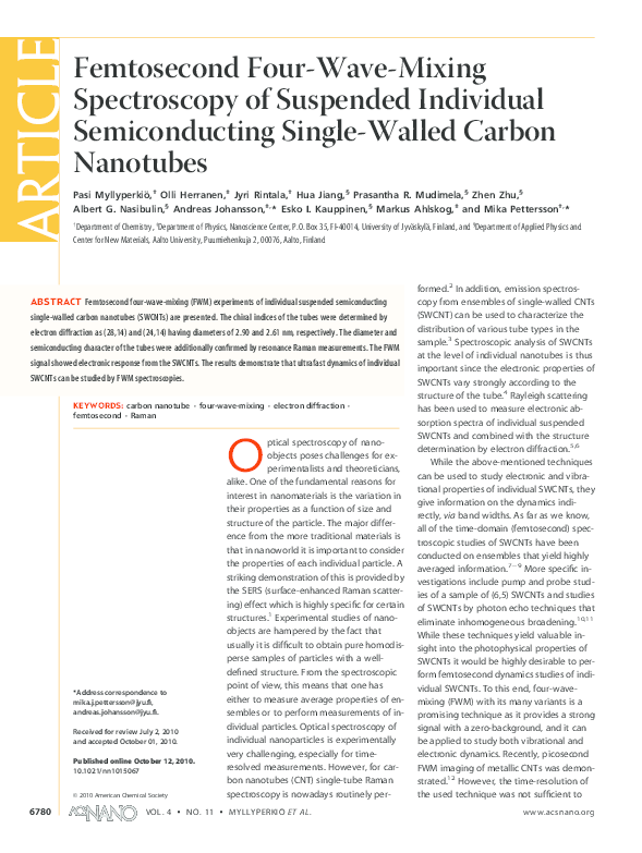 (PDF) Femtosecond Four-Wave-Mixing Spectroscopy of Suspended Individual ...