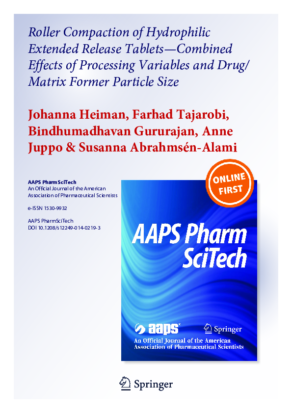 (PDF) Roller compaction of hydrophilic extended release tablets ...