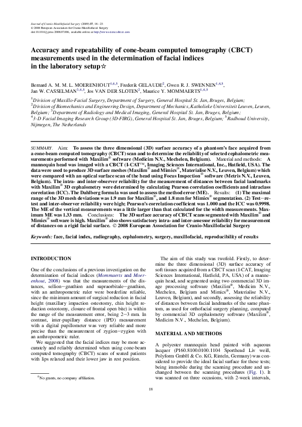 Pdf Accuracy And Repeatability Of Cone Beam Computed Tomography Cbct