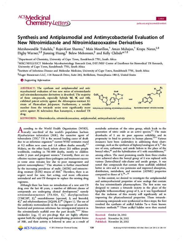 (PDF) Synthesis and Antiplasmodial and Antimycobacterial Evaluation of New Nitroimidazole and ...