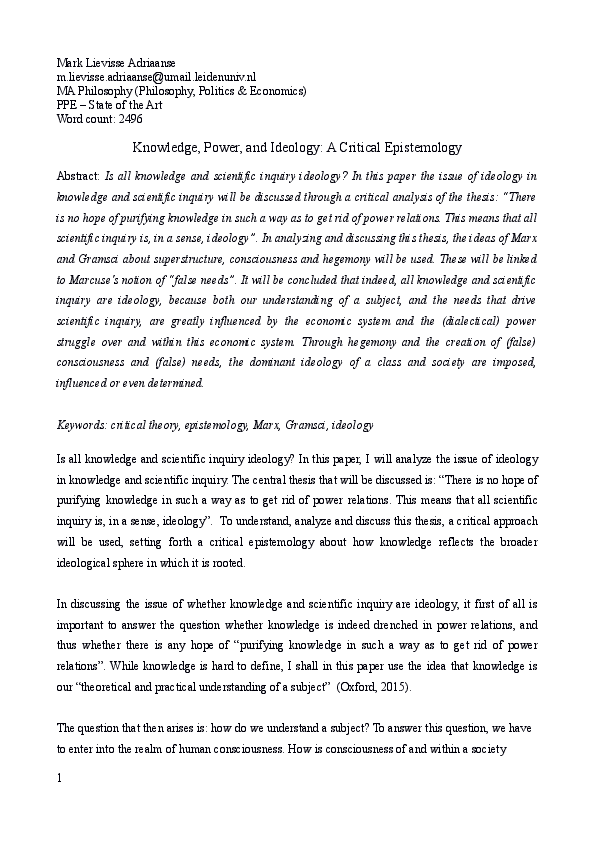 (PDF) Knowledge, Power, and Ideology: A Critical Epistemology | Mark ...