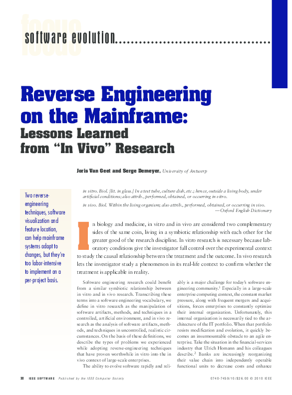 (PDF) Reverse Engineering on the Mainframe: Lessons Learned from "In Vivo" Research