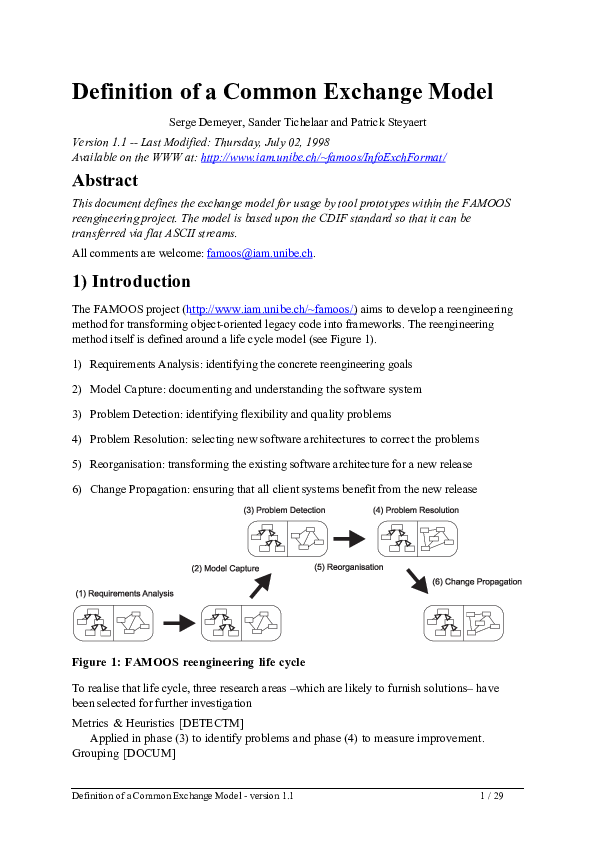 (PDF) Definition of a common exchange model | Serge Demeyer - Academia.edu