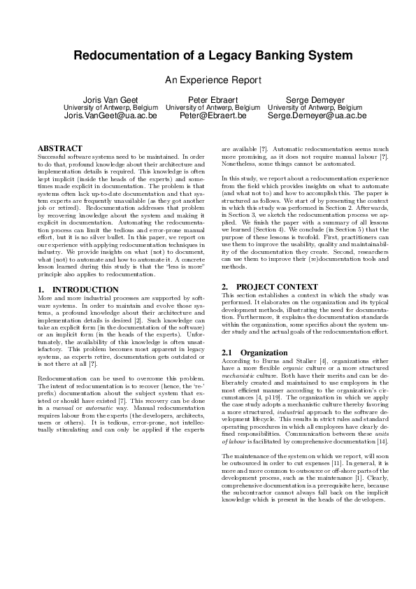 (PDF) Redocumentation of a legacy banking system