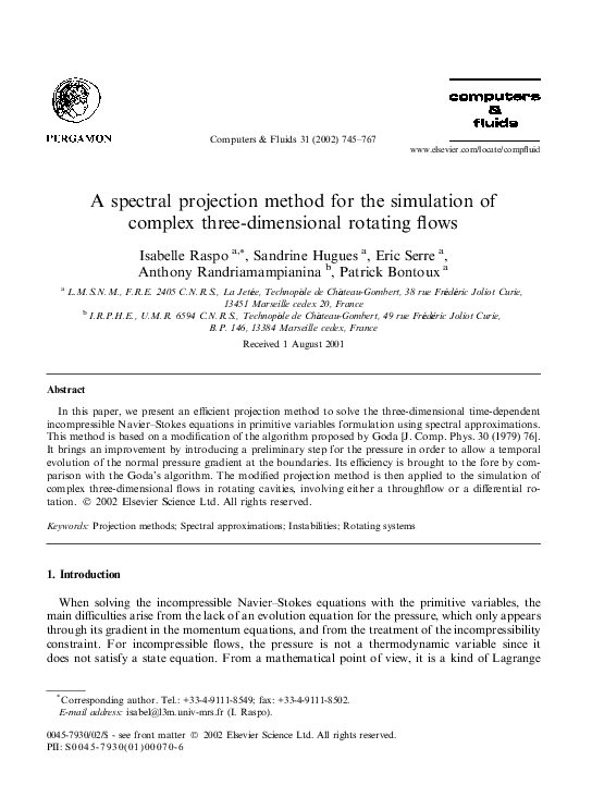 Pdf A Spectral Projection Method For The Simulation Of Complex Three Dimensional Rotating Flows