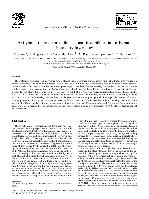 (PDF) Axisymmetric and three-dimensional instabilities in an Ekman boundary layer flow