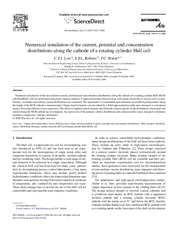 (PDF) Current Distribution in Rotating Hull Cell