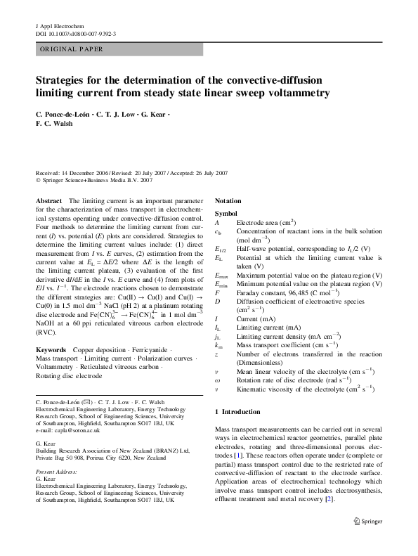 Pdf Strategies For The Determination Of The Convective Diffusion Limiting Current From Steady
