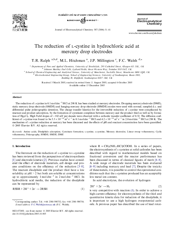 (PDF) The reduction of l-cystine in hydrochloric acid at mercury drop ...