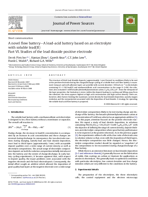 (PDF) A novel flow battery—A lead acid battery based on an electrolyte ...