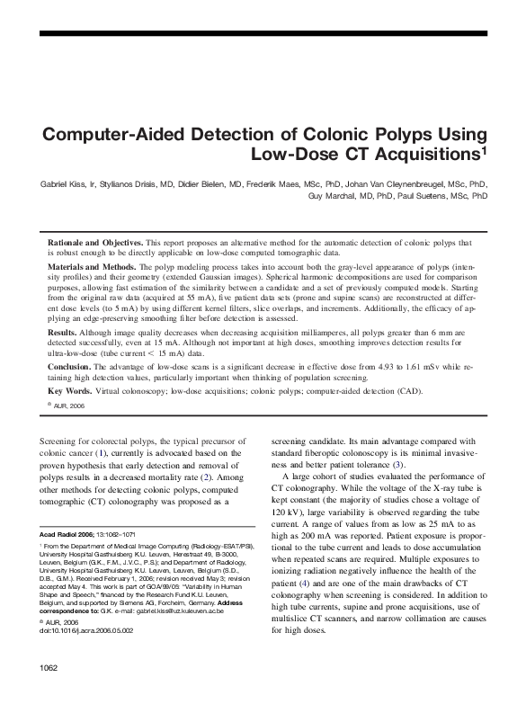 Pdf Computer Aided Detection Of Colonic Polyps Using Low Dose Ct